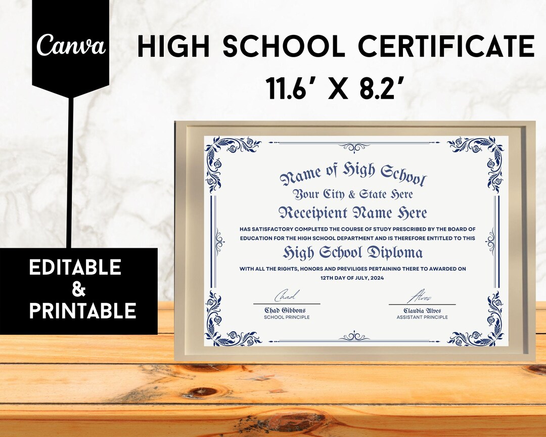 Printable High School, Printable Certificate With Seal, Diploma ...