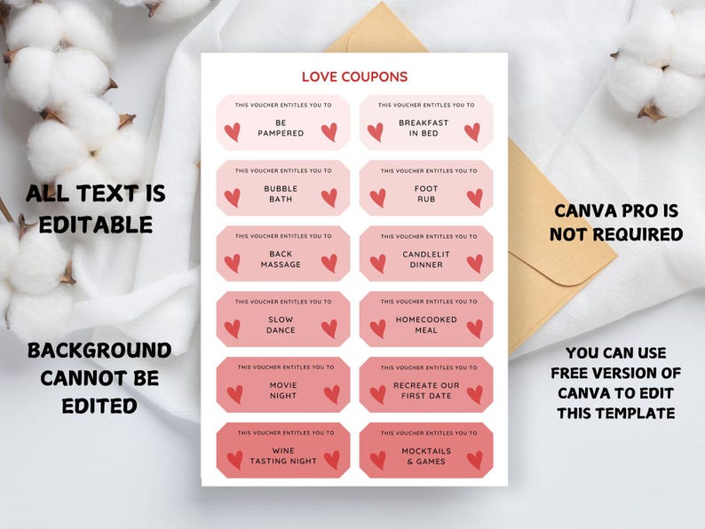 Editable Printable Love Coupons Book Template -anniversary or Valentine ...