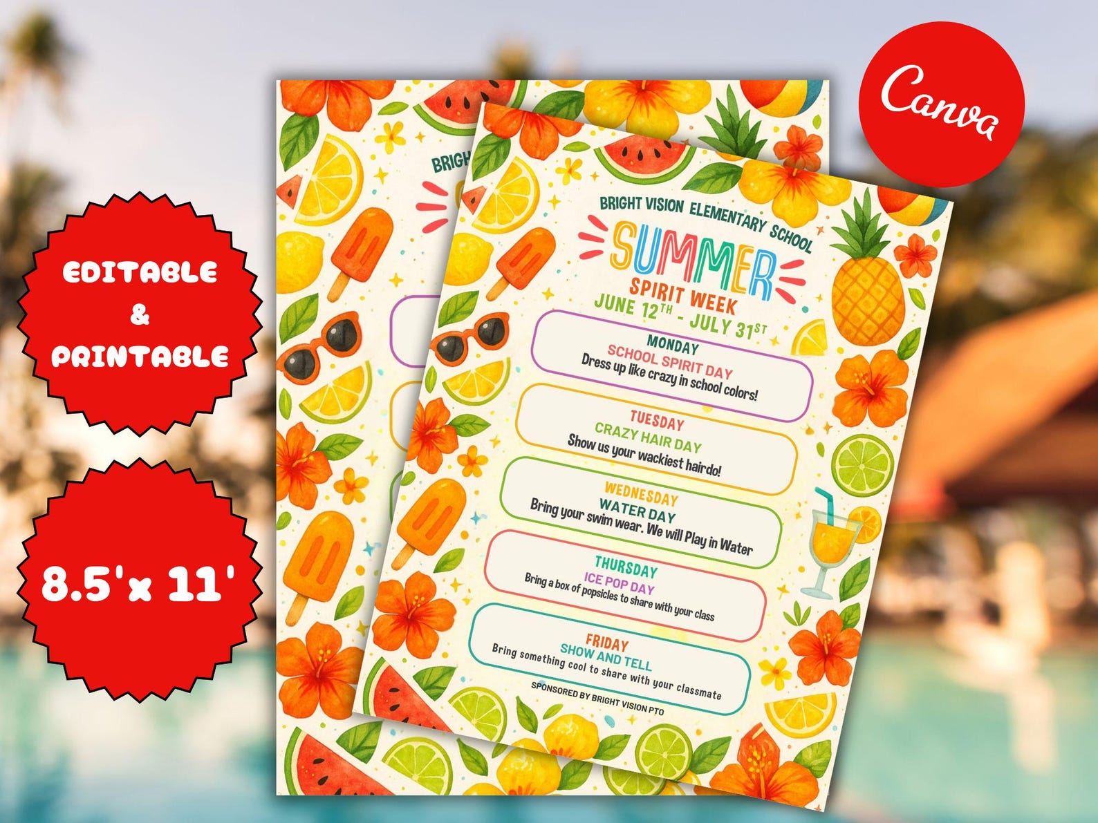 Summer Spirit Week Flyer Template: Editable School Event Planner (PDF ...