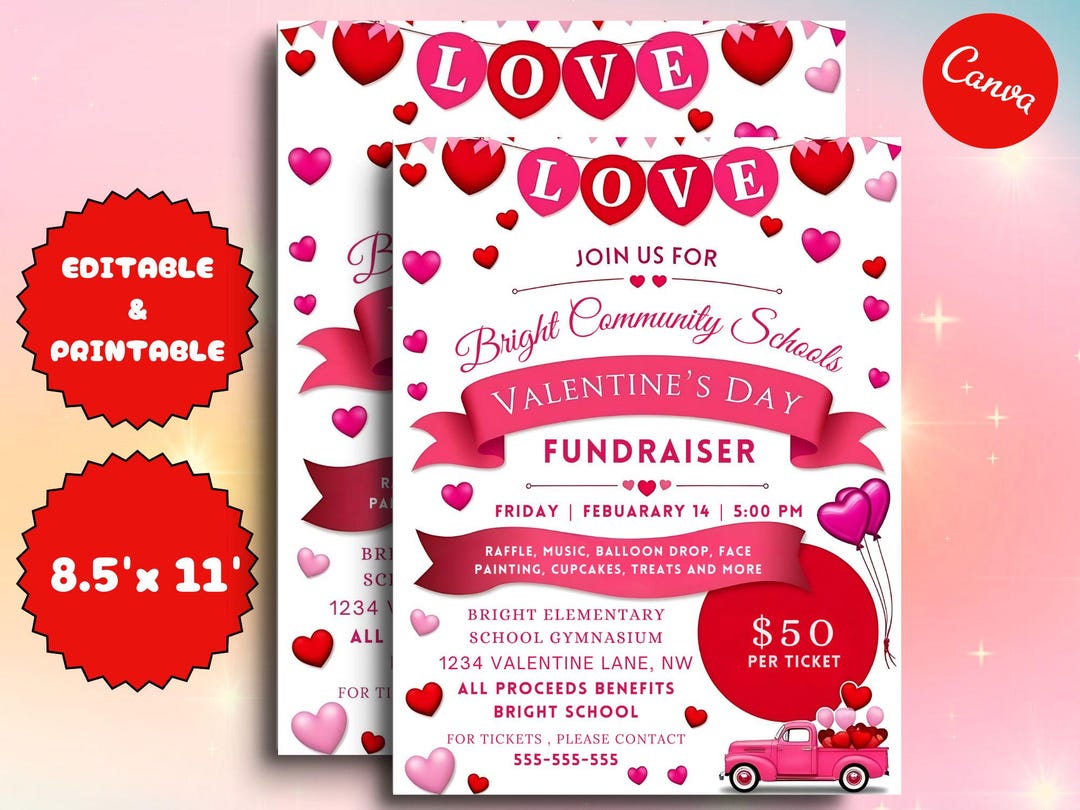 Editable Valentine's Day Fundraiser Flyer, School Charity Church ...