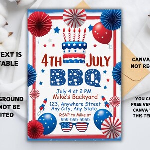 Editable 4th of July BBQ Invitation: Patriotic Party Invite (5x7, PDF ...