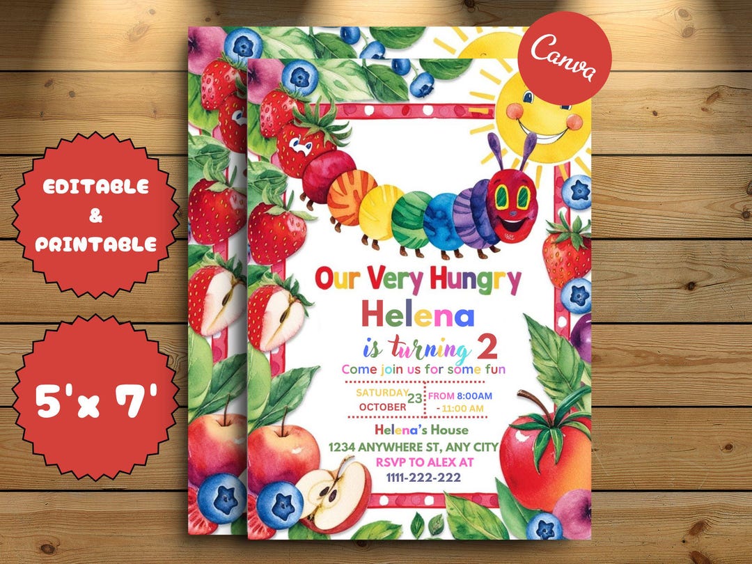 Very Hungry Caterpillar First Birthday Invitation, Hungry Caterpillar ...