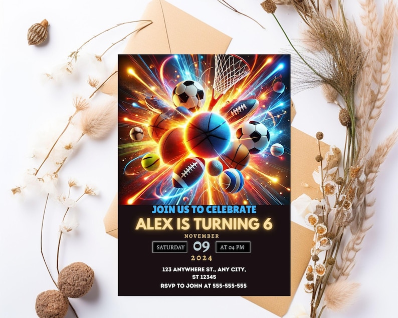 Neon Sports Invitation Template: All-star Theme (digital Download) - Etsy