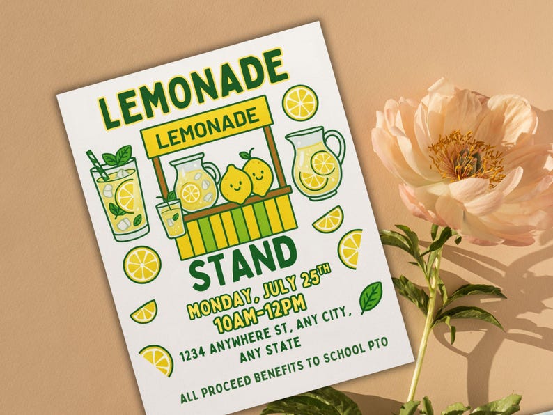 Editable Lemonade Stand Sign: Printable Summer Fundraiser Flyer (canva ...