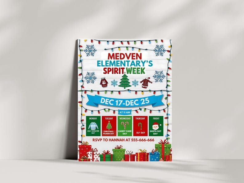Customizable Holiday School Spirit Week Flyer, PTO Schedule, December ...