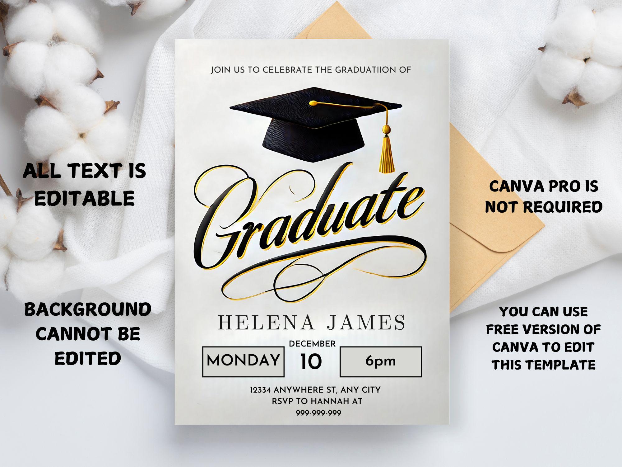 Graduation Invitation Template Printable Editable Electronic Graduation ...