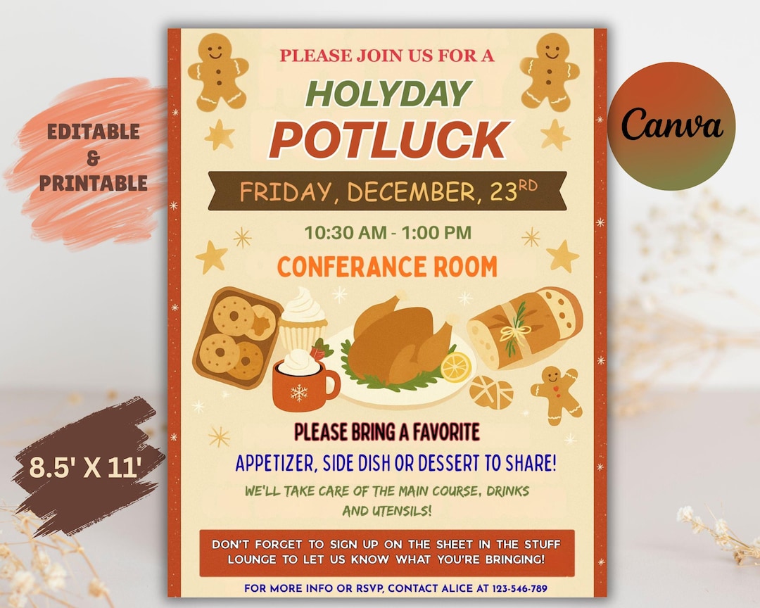 Christmas Potluck Flyer Template, Holiday Luncheon (canva Template ...
