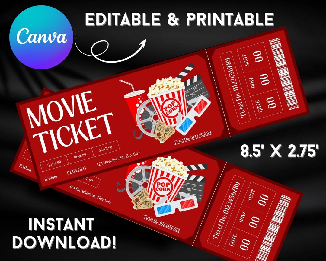 Editable Movie Night Ticket Template: Surprise Gift (digital Download ...