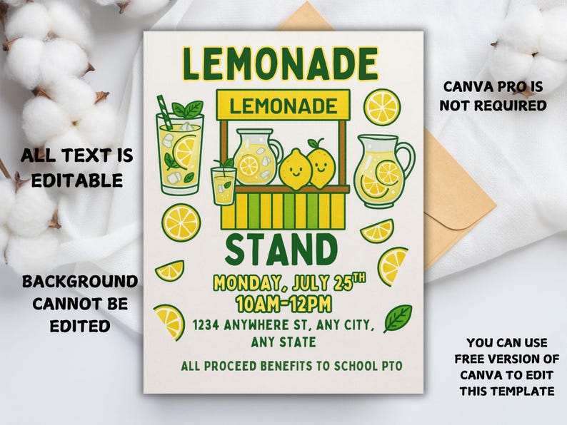 Editable Lemonade Stand Sign: Printable Summer Fundraiser Flyer (canva ...