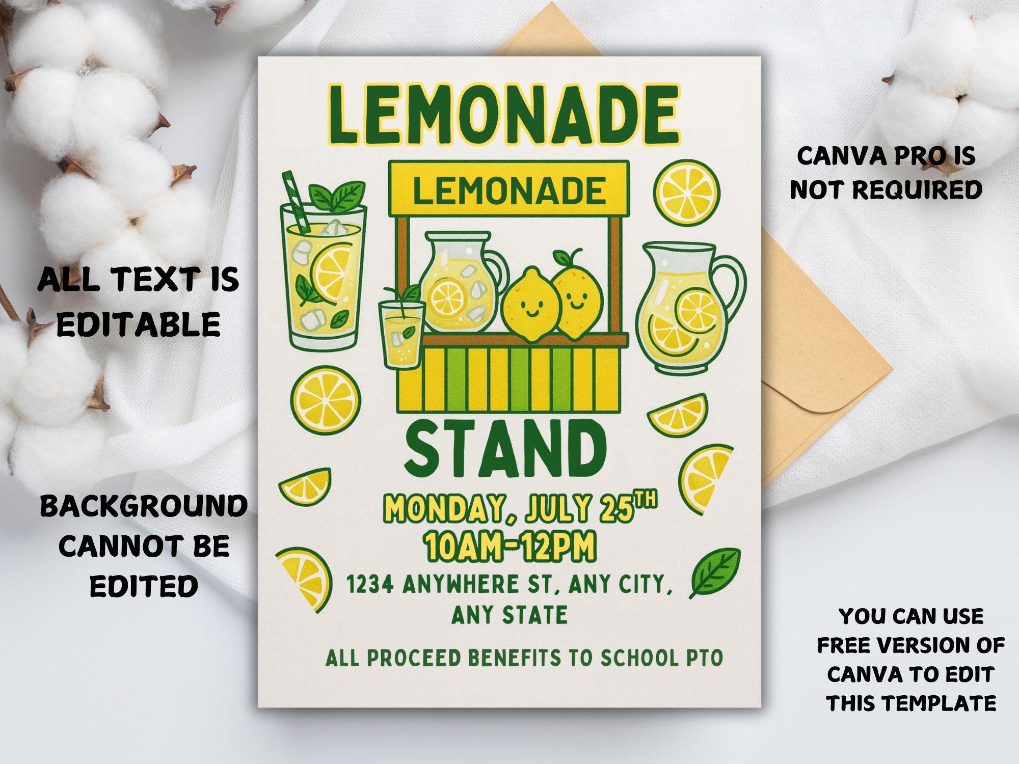 Editable Lemonade Stand Sign: Printable Summer Fundraiser Flyer (canva ...