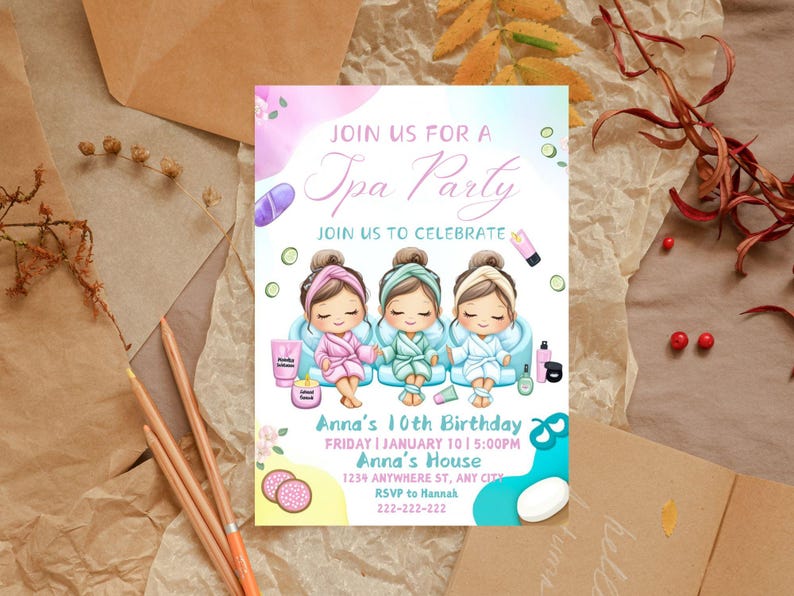 Spa Party Invitation, Spa Girls Birthday Invitation, Tween Birthday Spa ...
