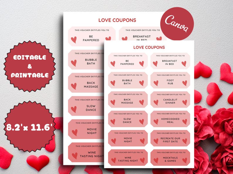 Editable Printable Love Coupons Book Template -anniversary or Valentine ...