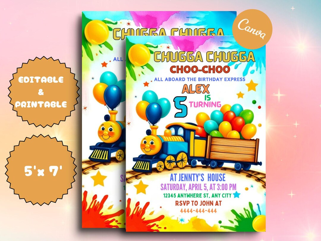 Editable Train Birthday Invitation Template, Chugga Chugga Choo Choo ...