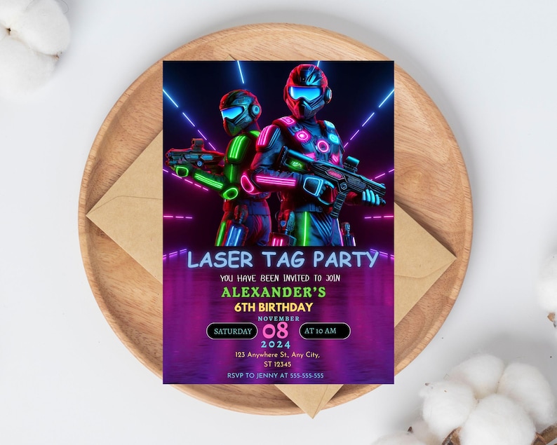 Editable Neon Laser Tag Birthday Invitation Template (instant Download ...