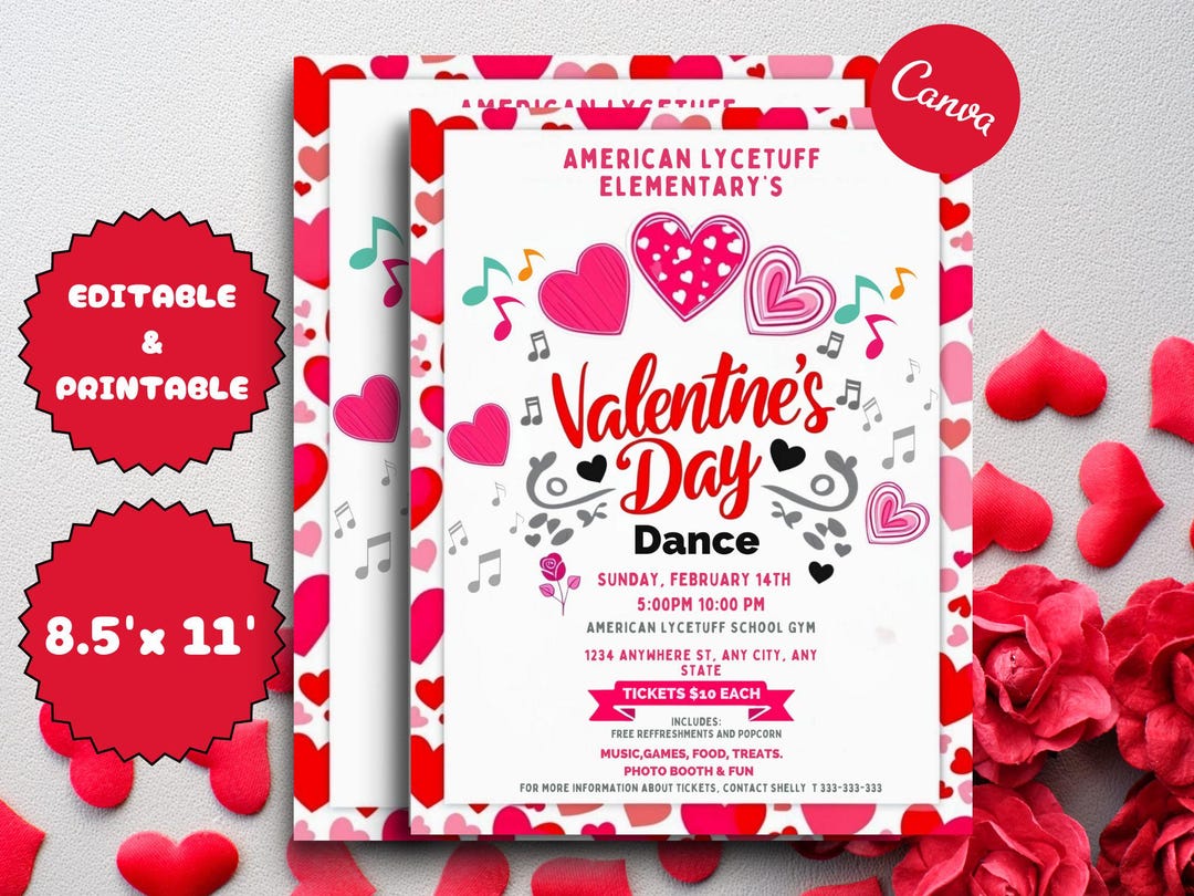 Valentine's Day School Dance Flyer: Editable Invitation (canva Template ...