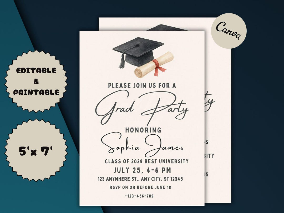 Editable Graduation Party Invitation Template: Class of 2025 (5x7 ...
