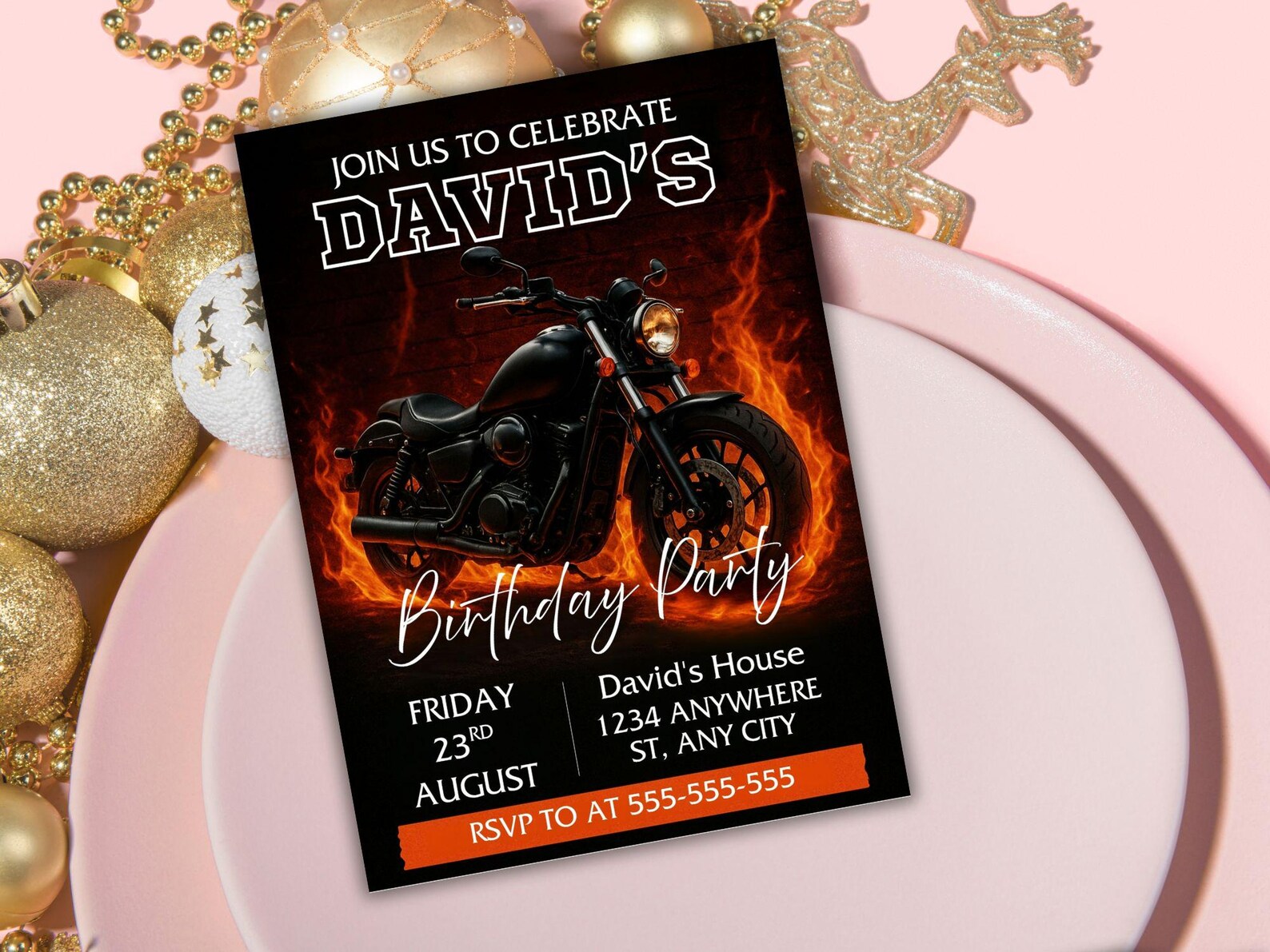 Motorcycle Birthday Invitation Template: Editable Bike Party Invite ...