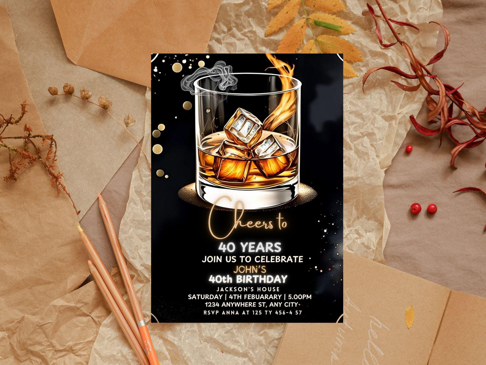 Whiskey Birthday Invitation, Surprise Party Adult, 30th 40th 50th Any ...