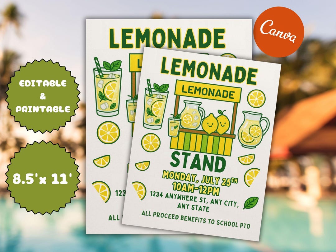 Editable Lemonade Stand Sign: Printable Summer Fundraiser Flyer (canva ...