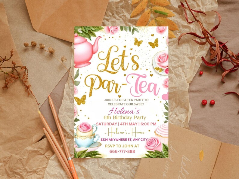 Editable Tea Party Birthday Invitation, Par-tea Invitation, Girl Par ...
