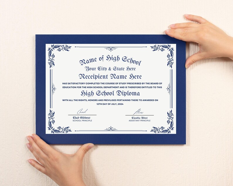 Printable High School Diploma Template: Editable Certificate (digital ...