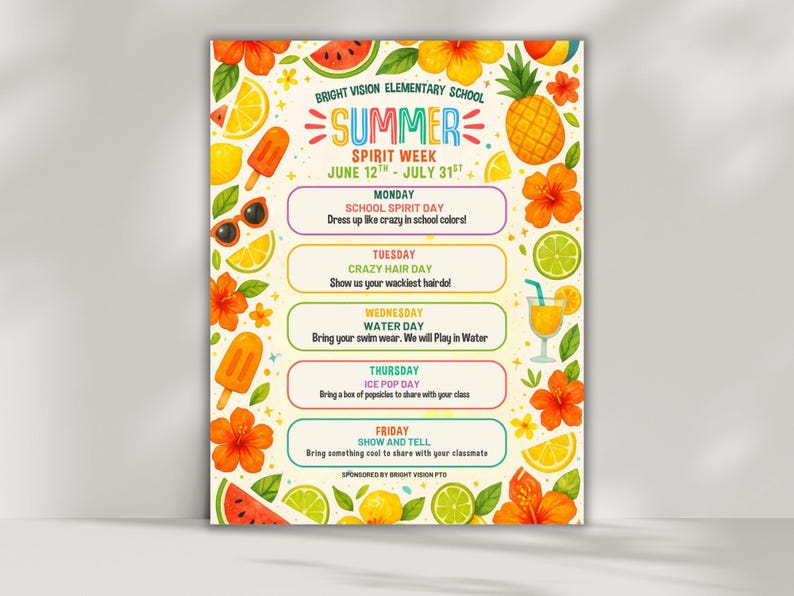 Summer Spirit Week Flyer Template: Editable School Event Planner (PDF ...