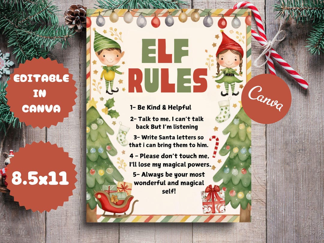 Elf Rules Sign, Elf Rules to Follow, Elf Do Not Touch Me Arrival ...