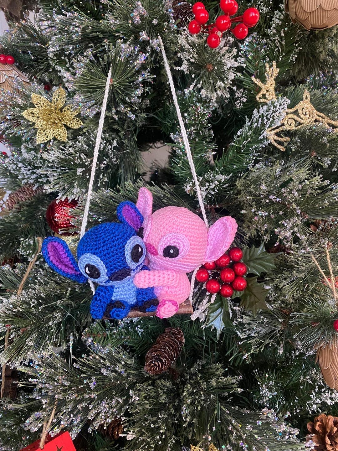 Stitch and Angel on a Swing Handmade Crochet Amigurumi Dolls - Etsy