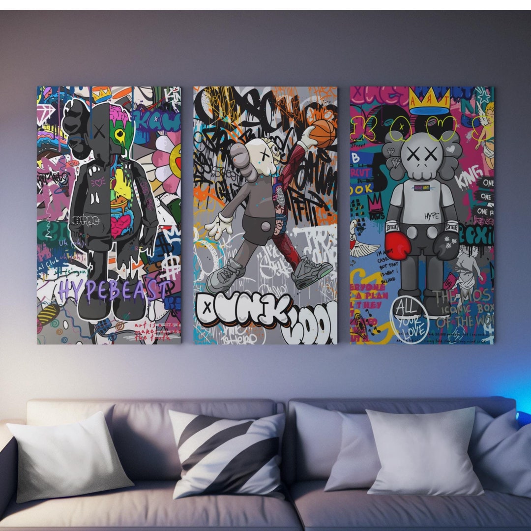 Kaws Hypebeast Poster, Set of 3 Printables, Kaws Wall Art, Sneaker ...