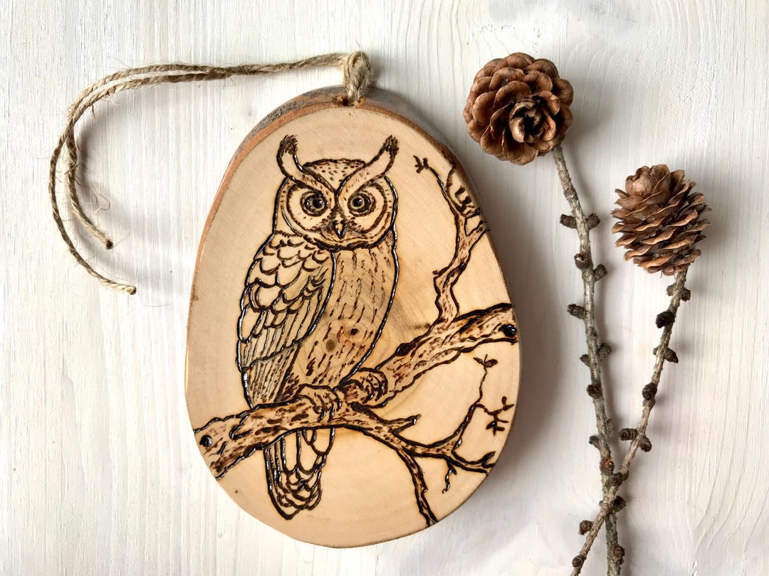 Wood Disc Owl Branch Tree Disc Pyrography Wood Decoration Rustic Gift ...