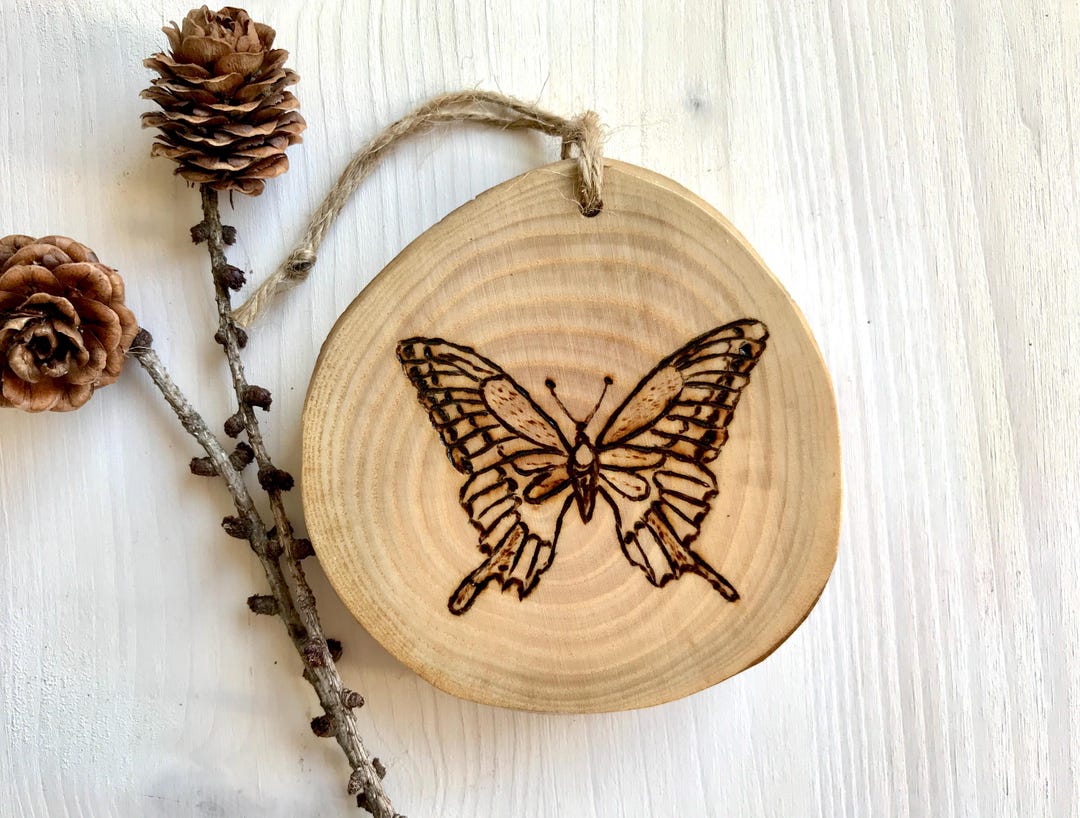 Wooden Disc Butterfly Tree Disc Pyrography Wood Decoration Rustic Gift ...