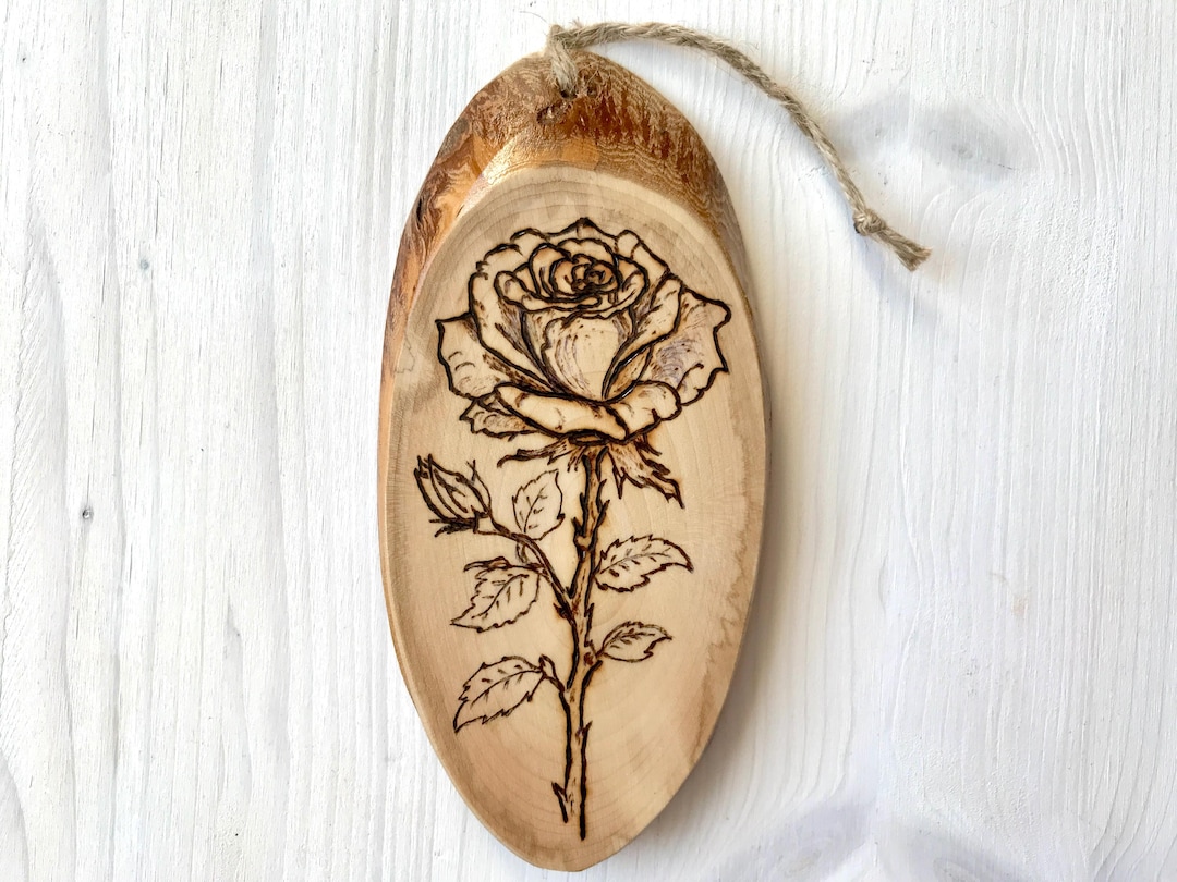 Wood Slice Rose Tree Slice Pyrography Wood Decoration Rustic Romantic Gift - Etsy