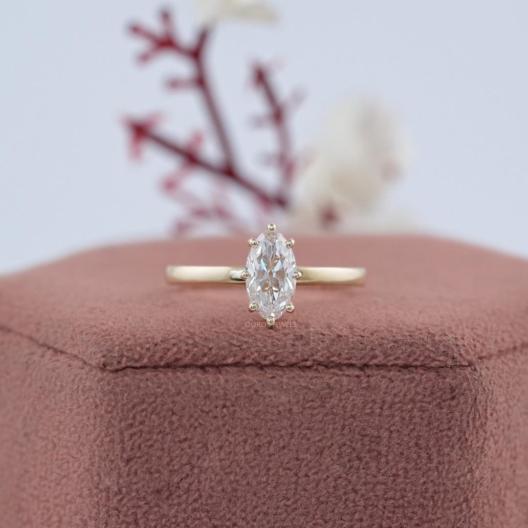 Old Mine Moval Cut Lab Diamond Solitaire Engagement Ring, Prong Set CVD ...