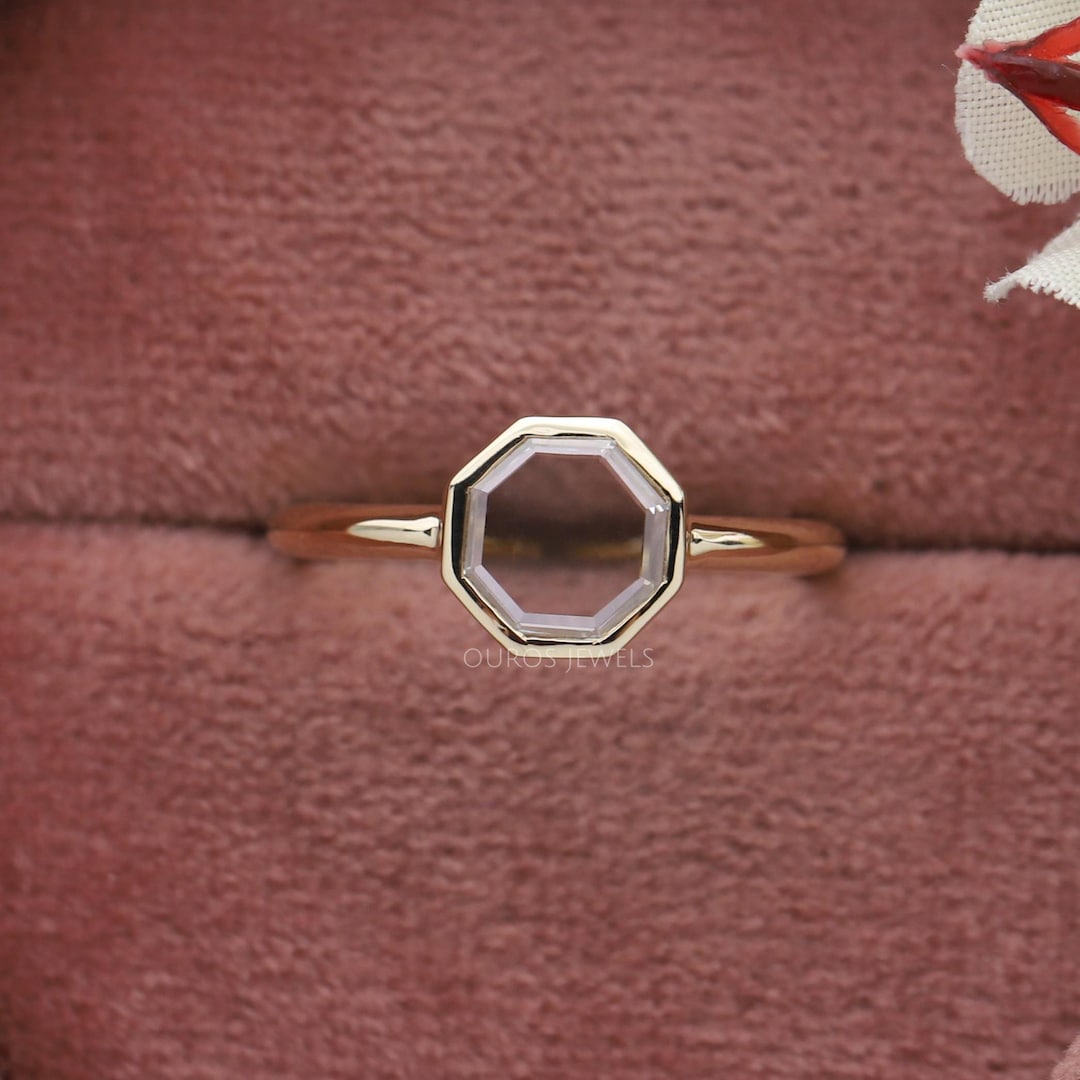 Portrait Cut Octagon Lab Grown Diamond Solitaire Ring, 14K Yellow Gold ...
