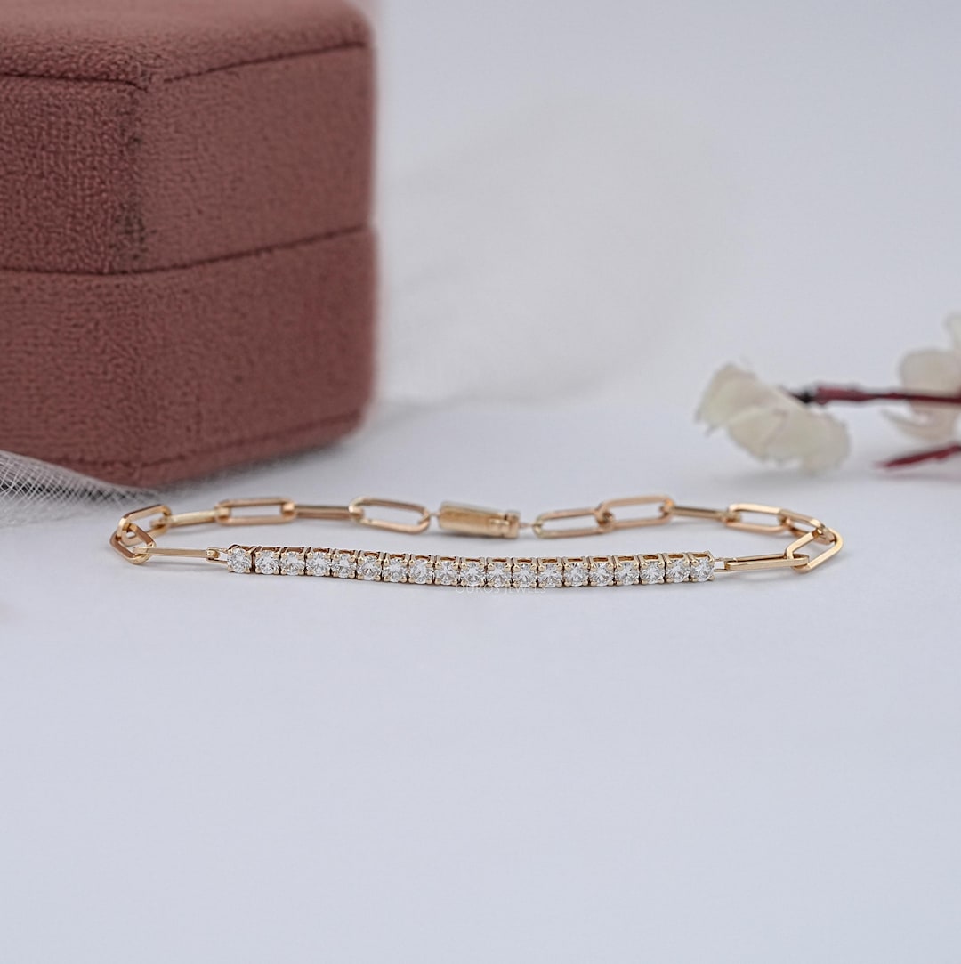 Round Diamond Half Tennis Half Paperclip Bracelet, Conflict Free ...