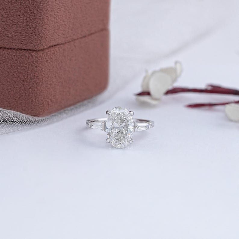 Oval Lab Grown Diamond Three Stone Engagement Ring, Side Tapered ...