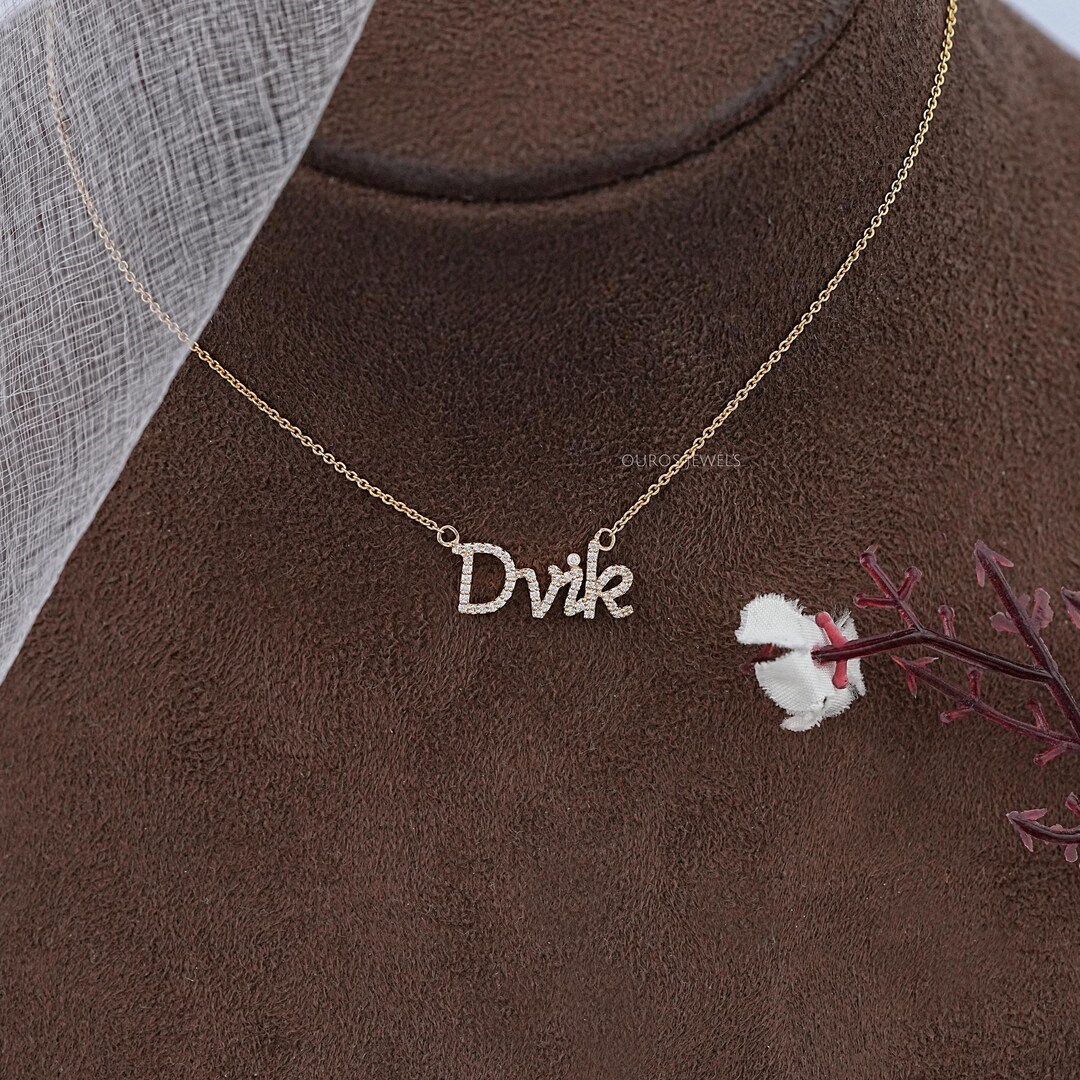 Round Cut Lab Diamond Name Pendant Necklace, Custom Diamond Pendant ...
