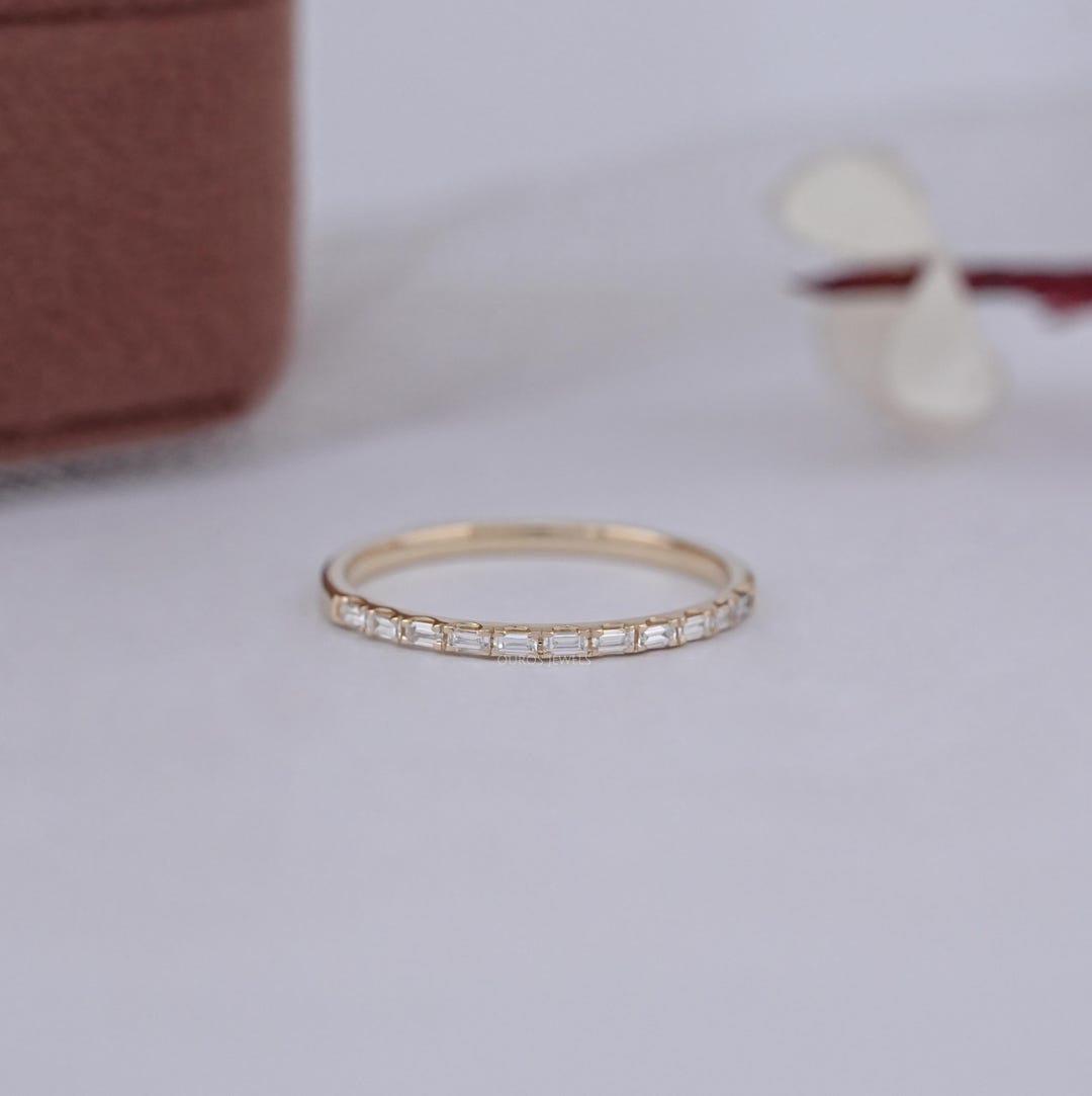 Baguette Cut Lab Grown Diamond Half Eternity Band, Stackable Diamond ...