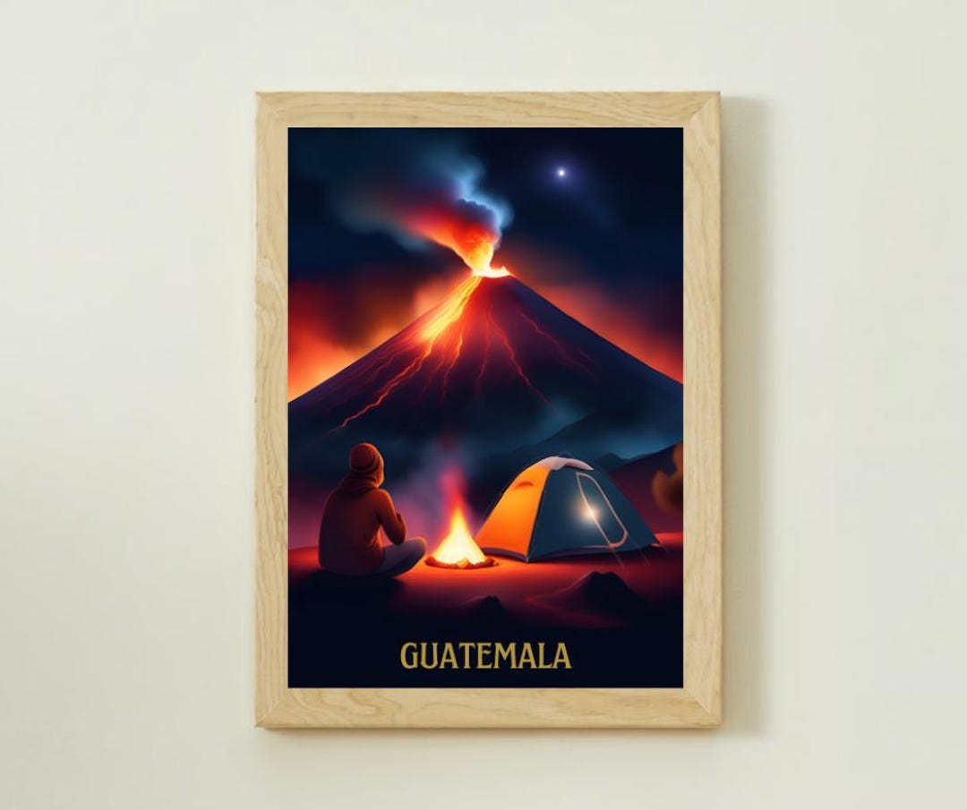 Guatemala Volcano Poster Eruption Illustration Campfire Camping ...