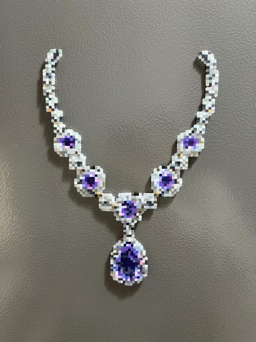 Perler Purple Gem Necklace, Pixel Necklace, Pixel Gem, Rave Perler ...