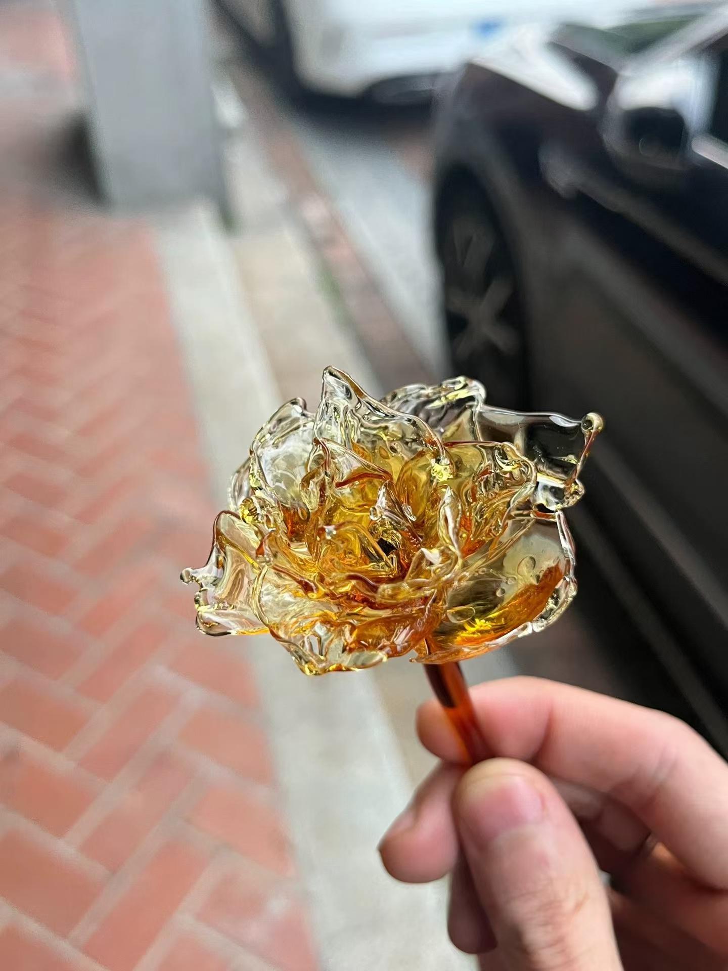 Gorgeous One-of-a-kind Handmade Caramel Glass Rose, Handmade Blown ...