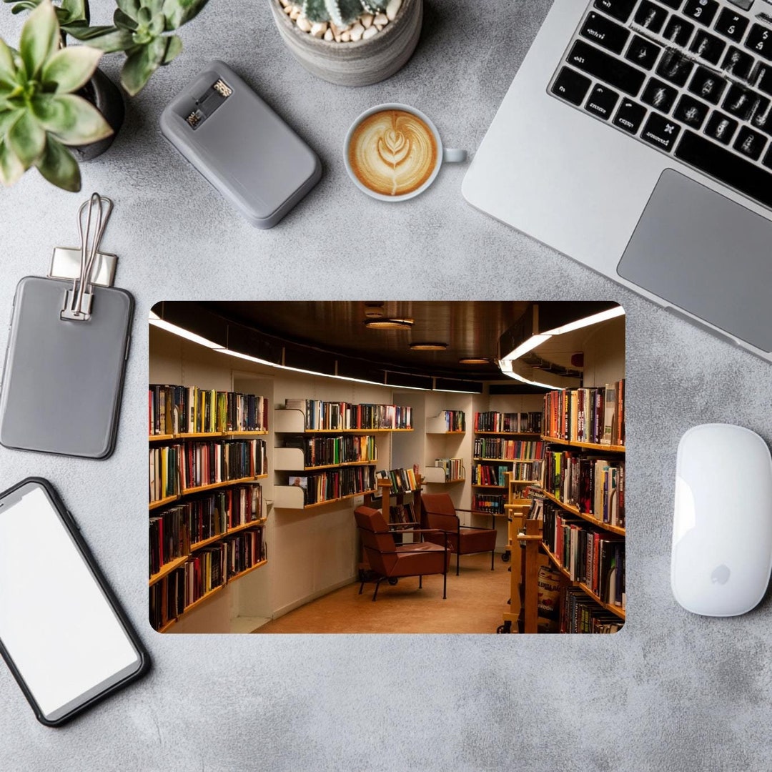 Rectangle Mouse Pad - Vintage Library Design, Books Lover Desk Mat ...