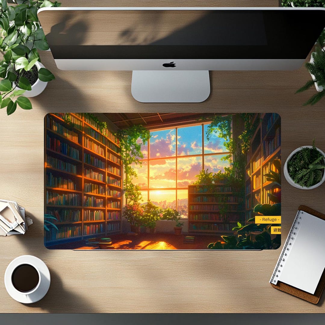 Desk Mat, Manga Themed Library Scene, Anime Desk Pad, Japanese Gaming ...