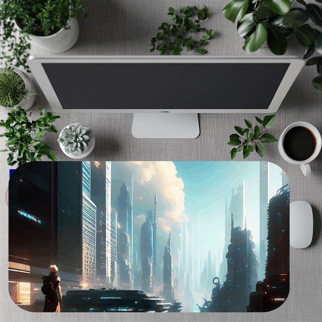 Desk Mat - Anime Cityscape Futuristic Scene, Mouse Pad, Gaming Mat ...