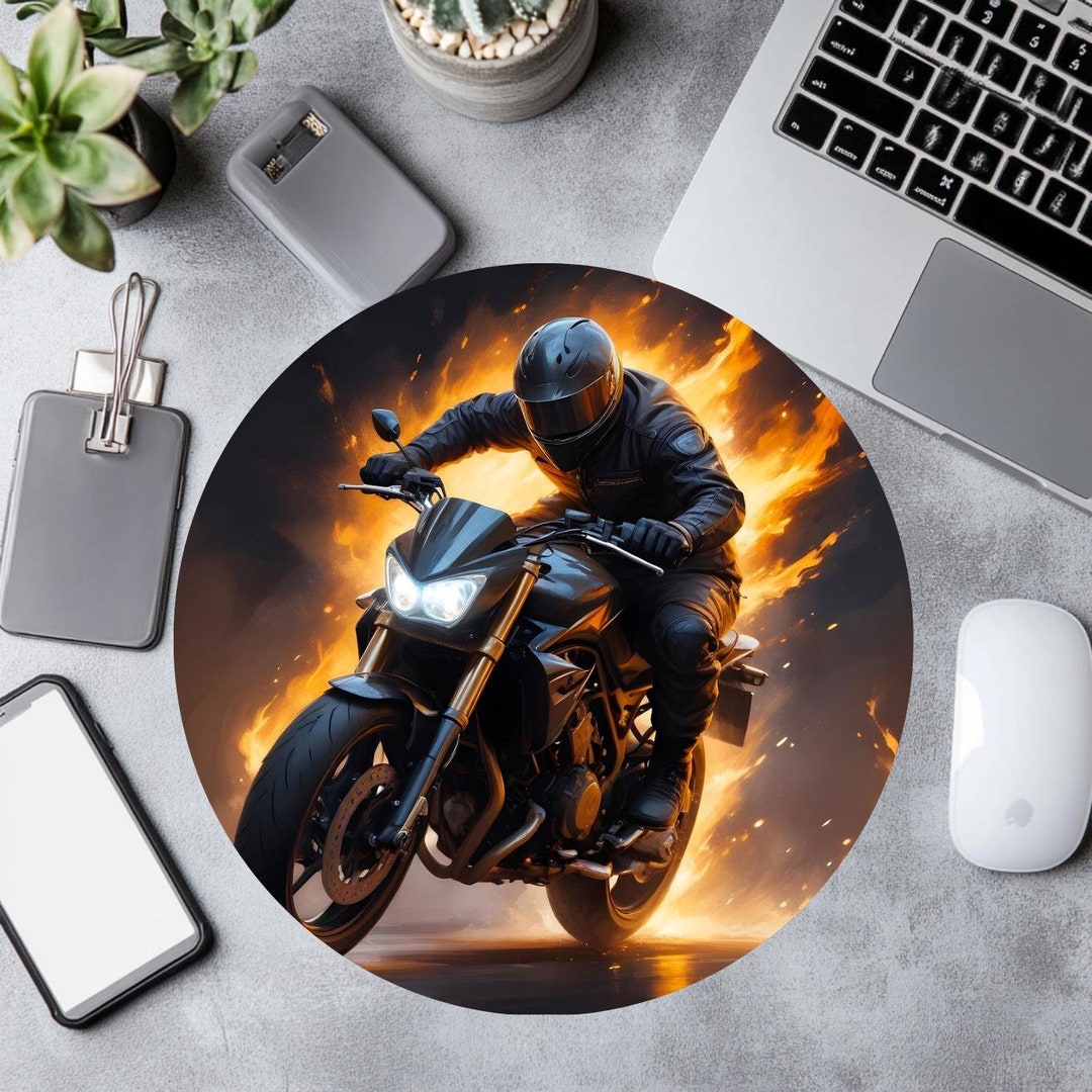 Motorcycle Flame Mouse Pad - Unique Office Desk Decor, Cool Biker Gift ...