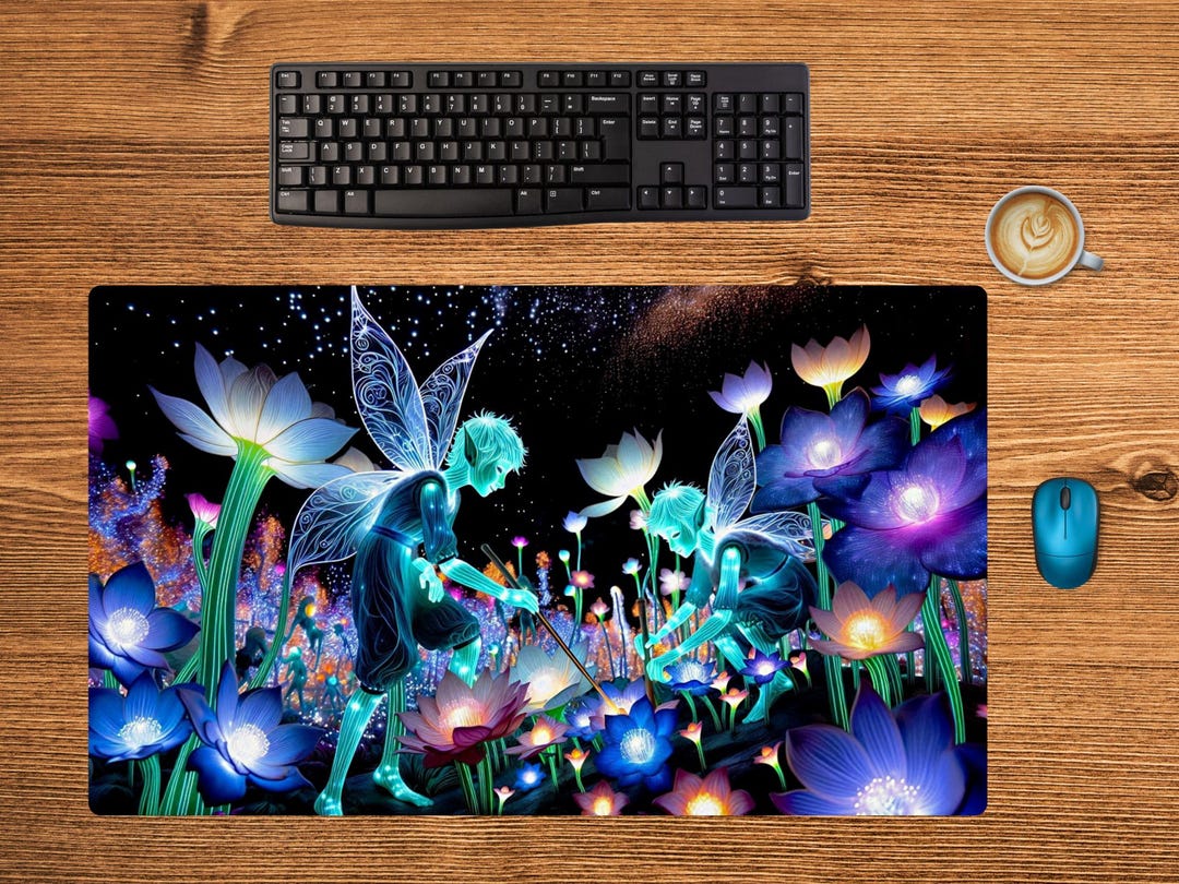 Desk Mat - Enchanted Fairies With Sparkled Garden, Fairy Desk Pad ...