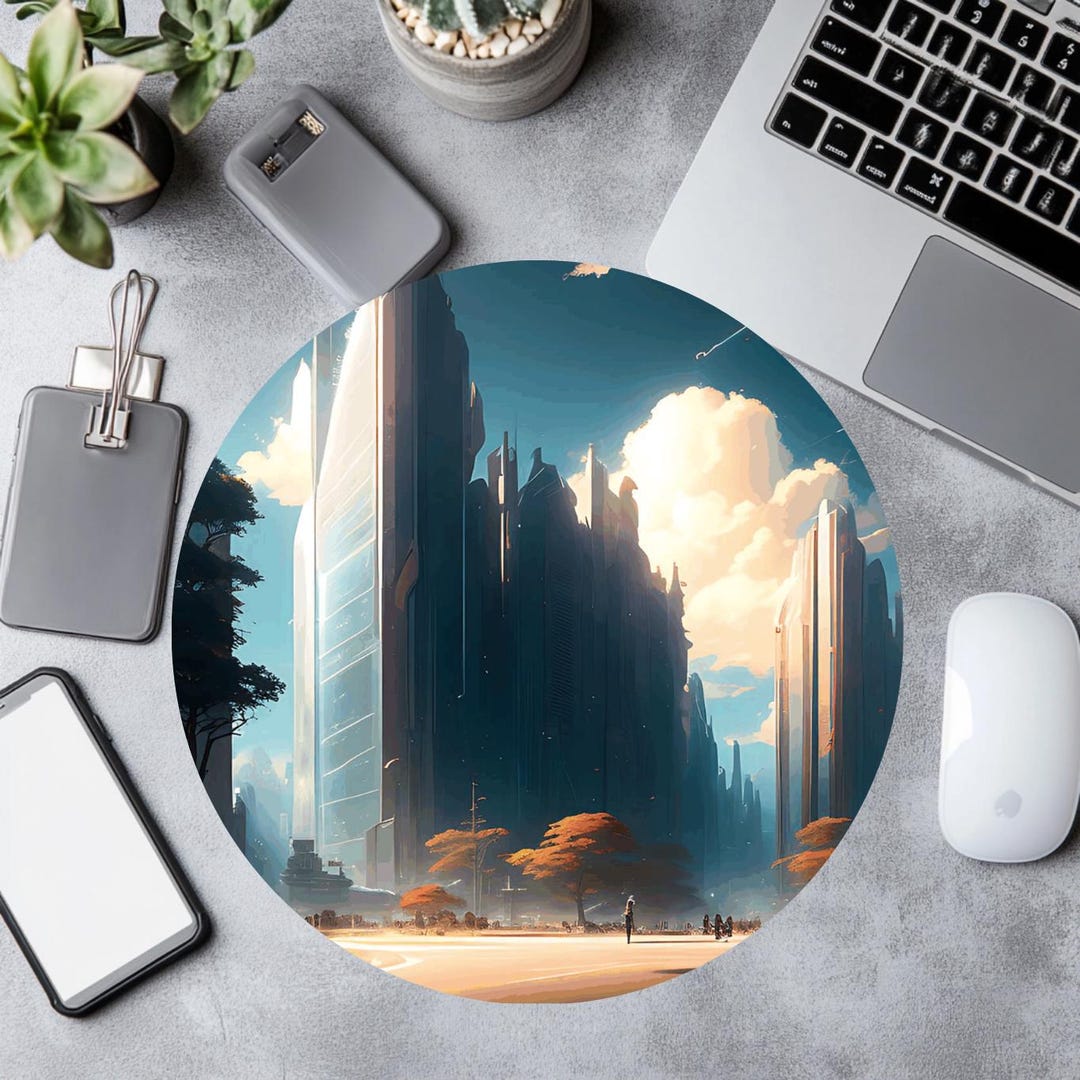 Mouse Pad - Futuristic Cityscape at Sunset, Sci-fi Metropolis Design ...
