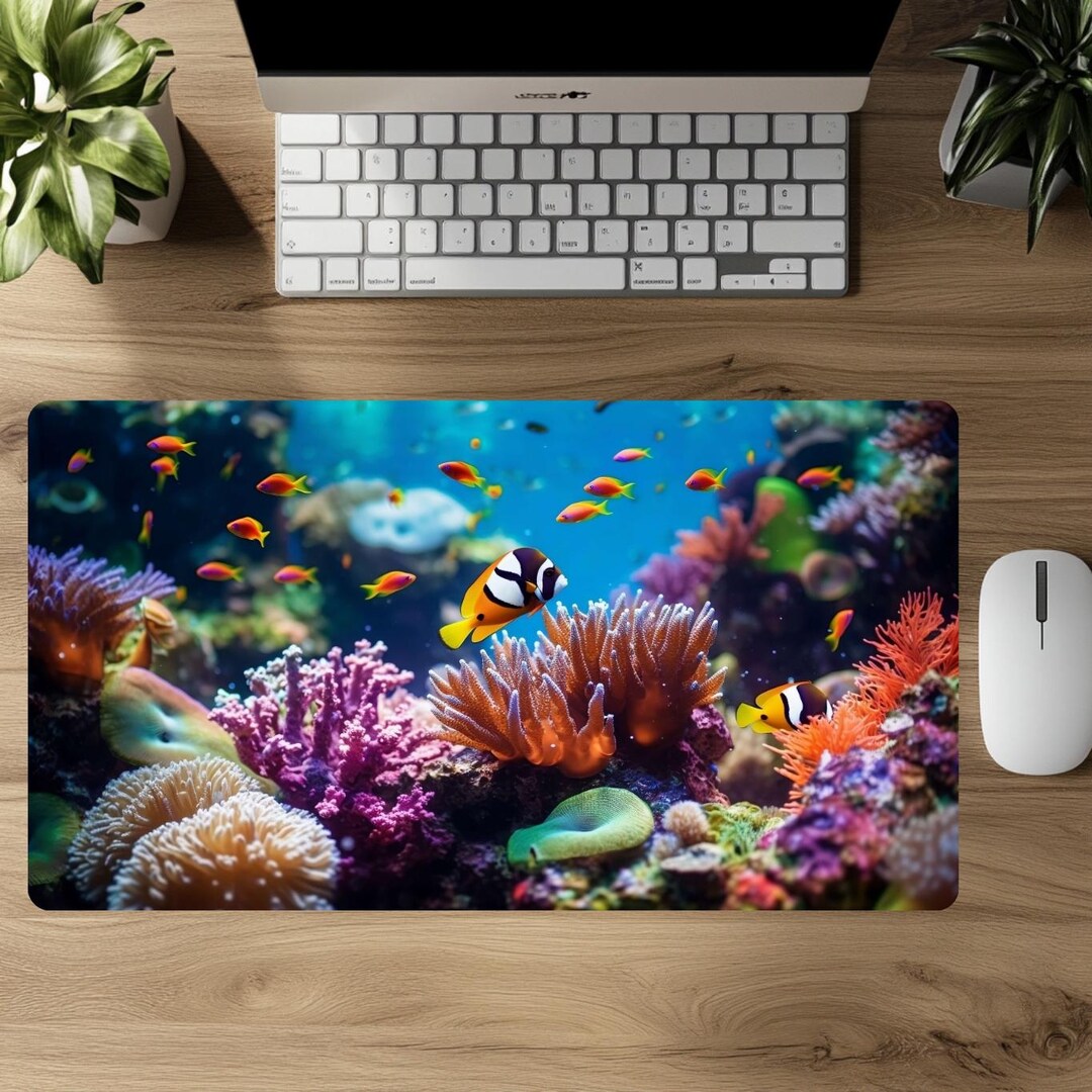 Desk Mat, Coral Reef Fish Ocean Design, Underwater Work Pad, Colorful ...