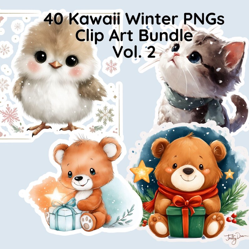 Kawaii Winter Clipart Bundle Vol. 2 – 40 Adorable Pngs | Cozy Animals ...