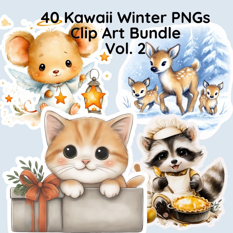 Kawaii Winter Clipart Bundle Vol. 2 – 40 Adorable Pngs | Cozy Animals ...